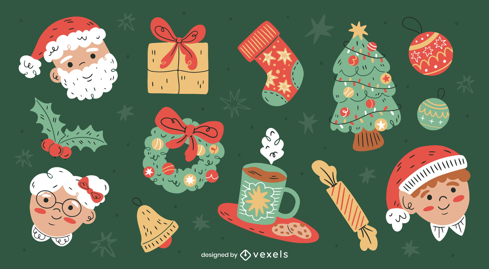 Santa Claus And Christmas Elements Set Vector Download