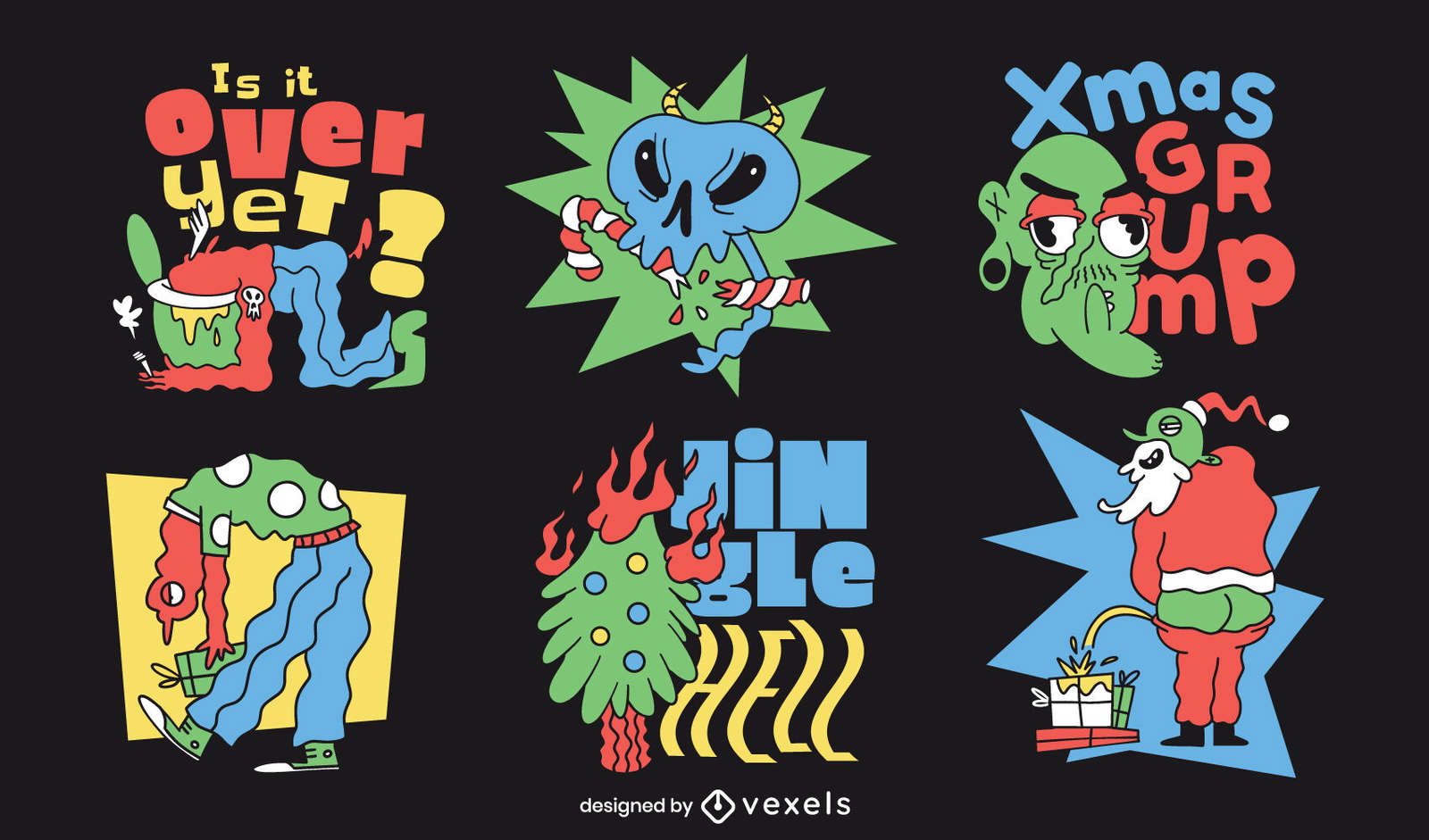 Anti Christmas Funny Cartoon Sticker Set Vector Download