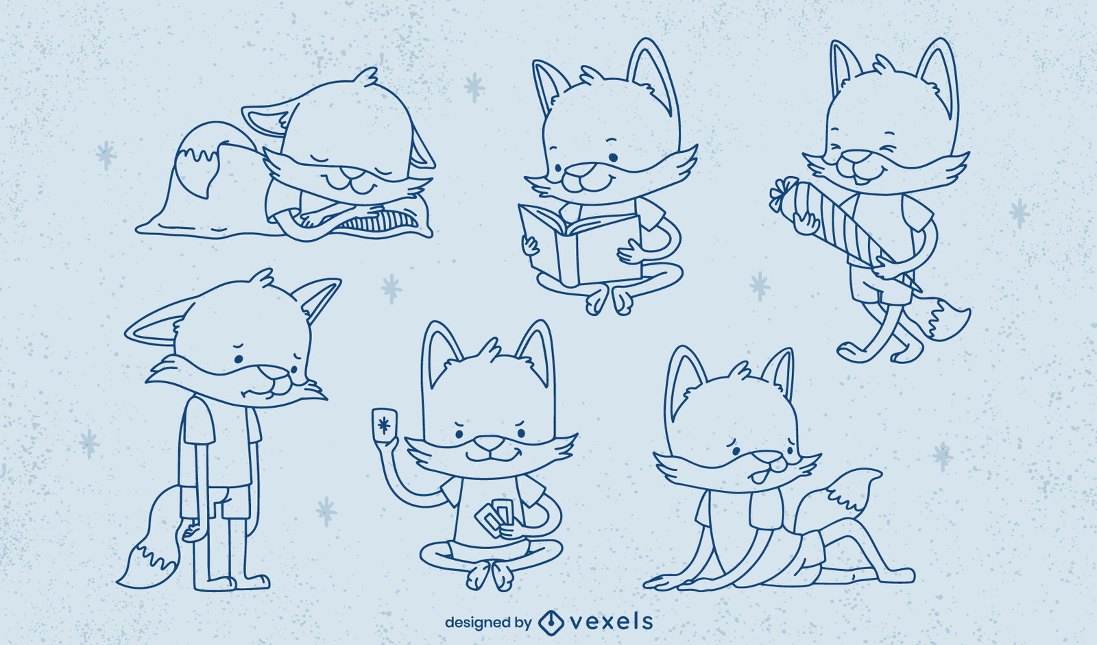 Adorable Little Fox Animal Stroke Set Vector Download
