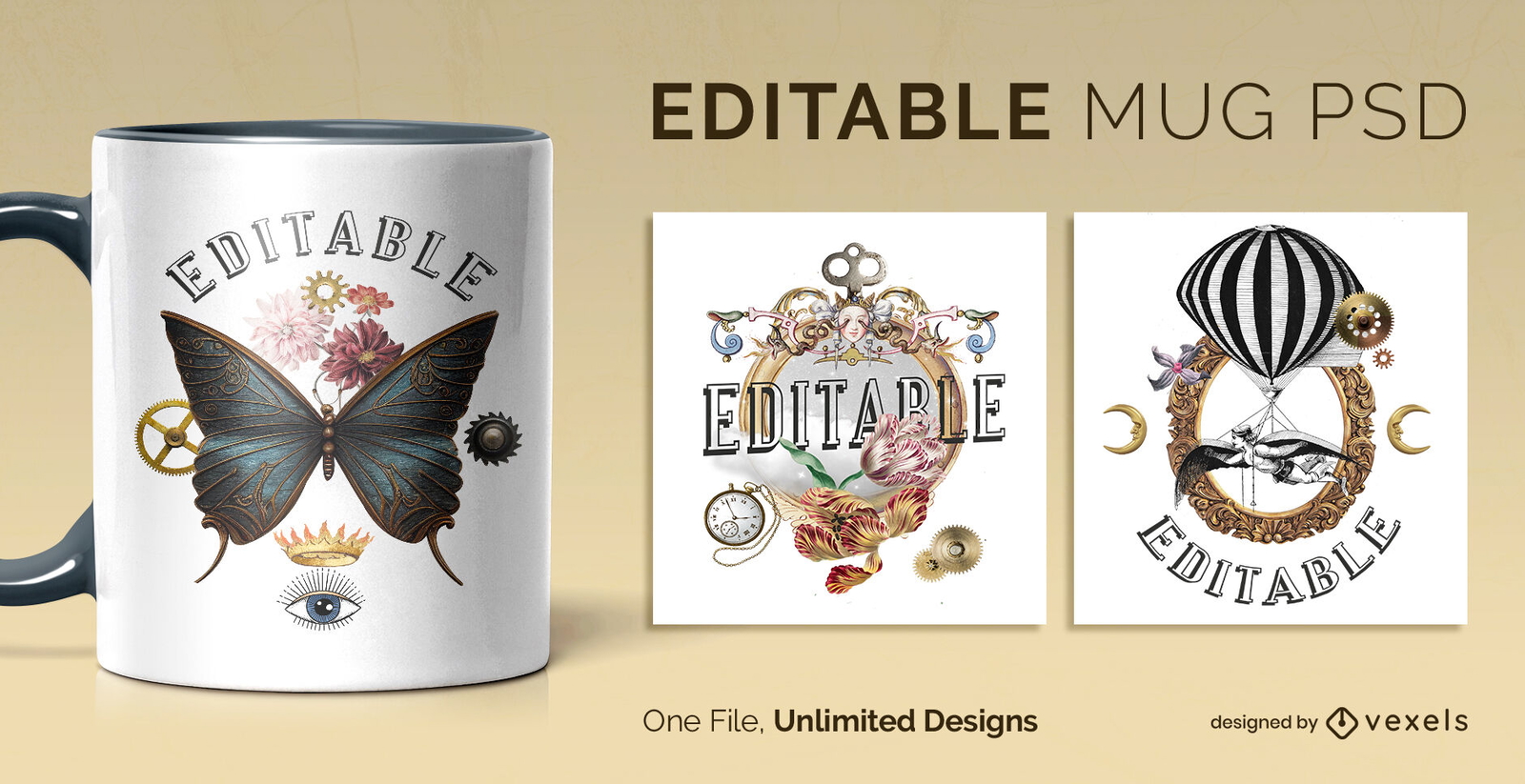 Steampunk Mug Design Template Scalable PSD Editable Template