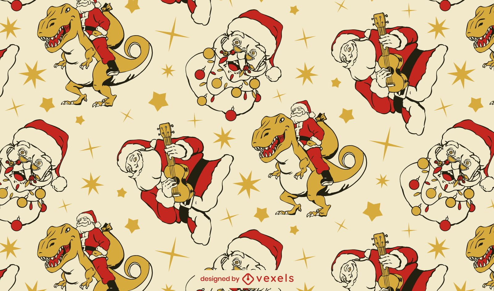 Santa Claus Riding T-rex Pattern Design Vector Download