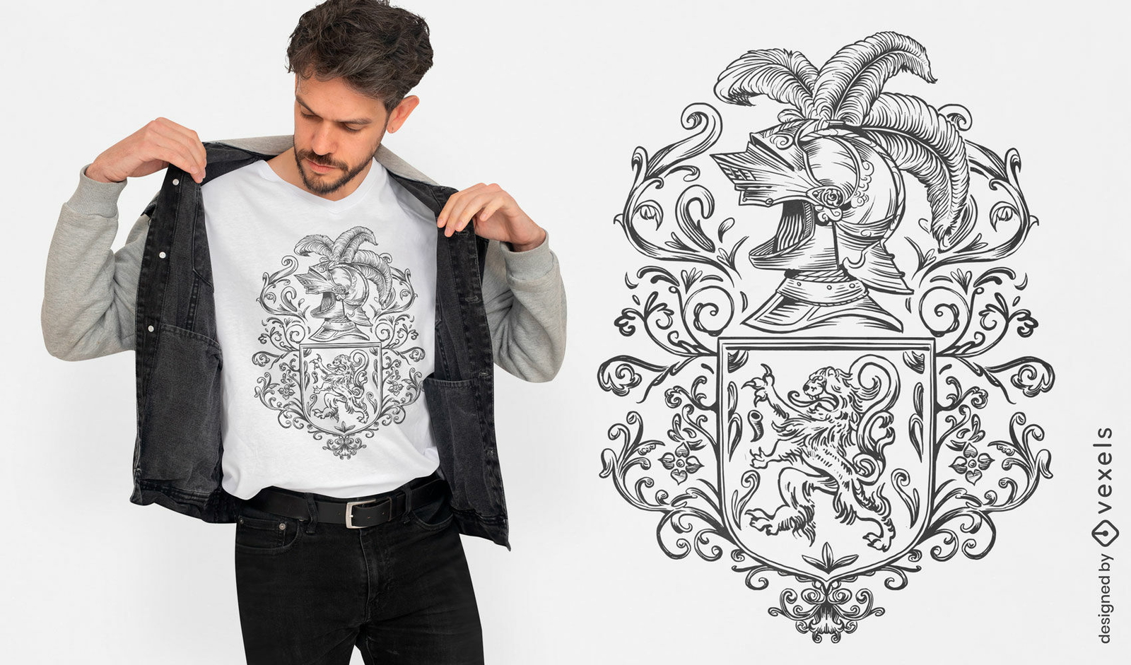 Knights Helmet Decoration T-shirt Design Vector Download