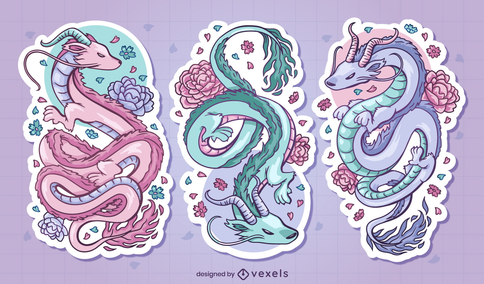 Pastel Asian Dragon Sticker Set Vector Download