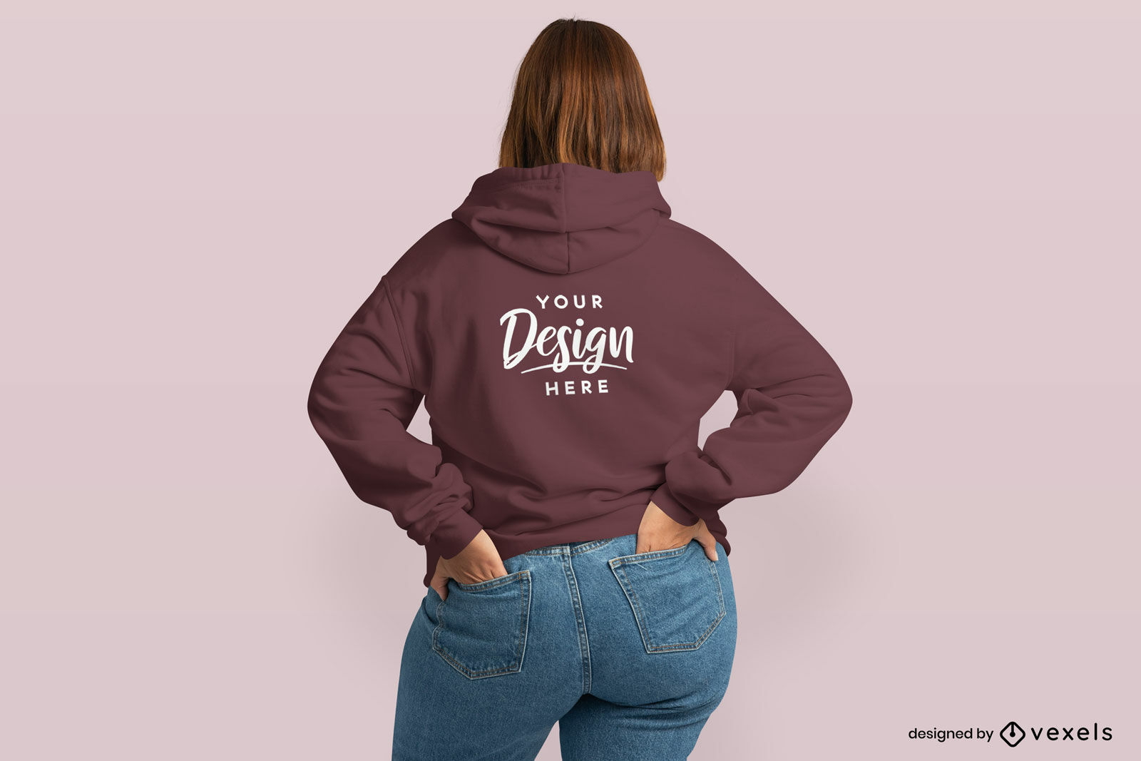 Plus Size Woman Back Hoodie Mockup PSD Editable Template
