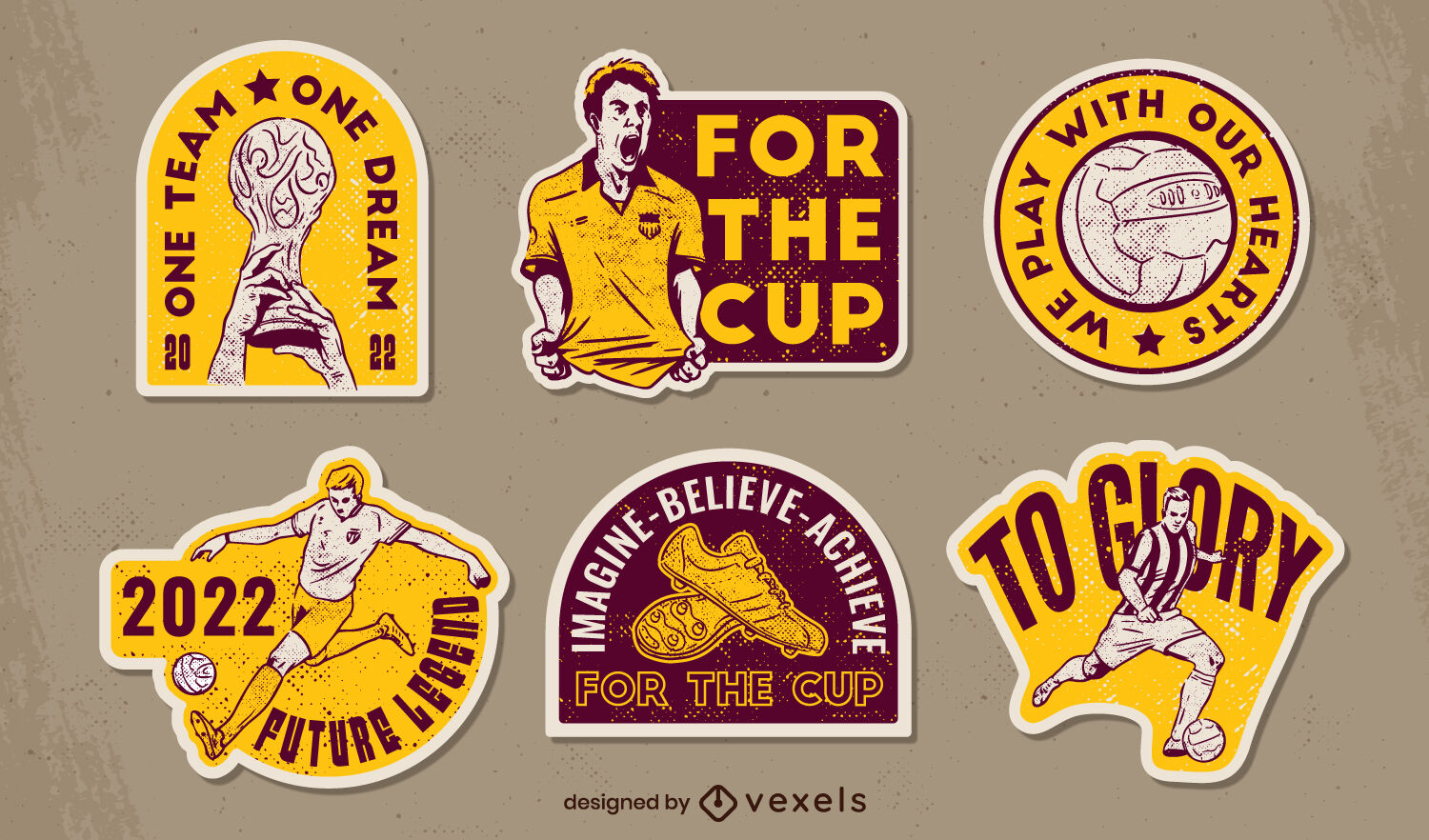 Qatar Soccer Duotone Stickers Set Vector Download
