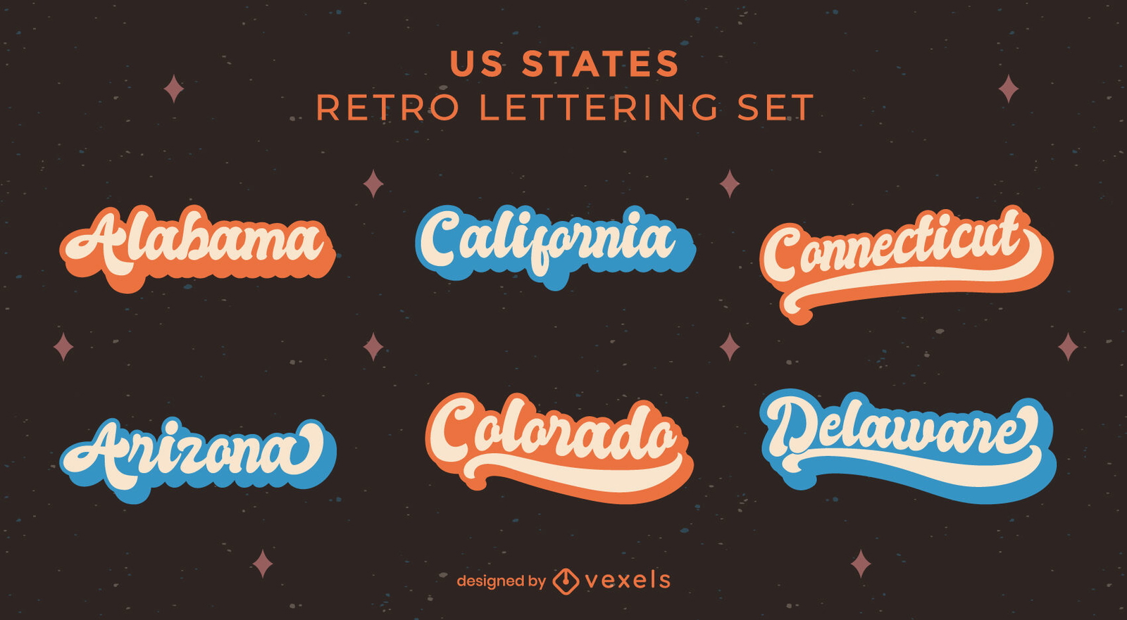 Usa State Names Retro Lettering Set Vector Download