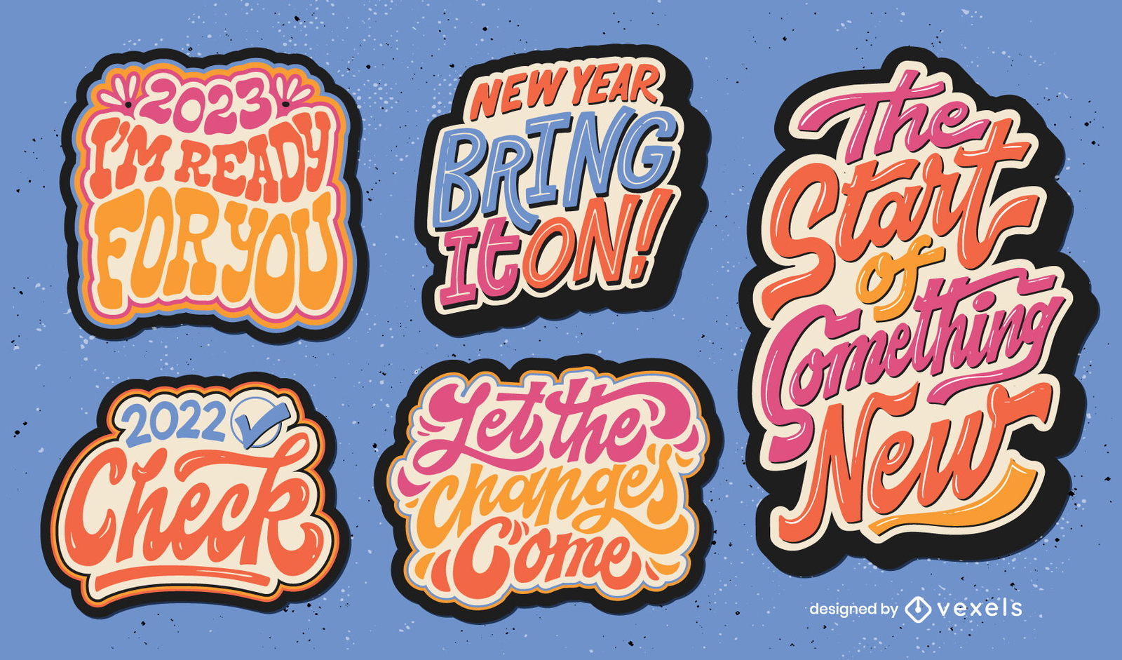 New Years Holiday Retro Lettering Set Vector Download