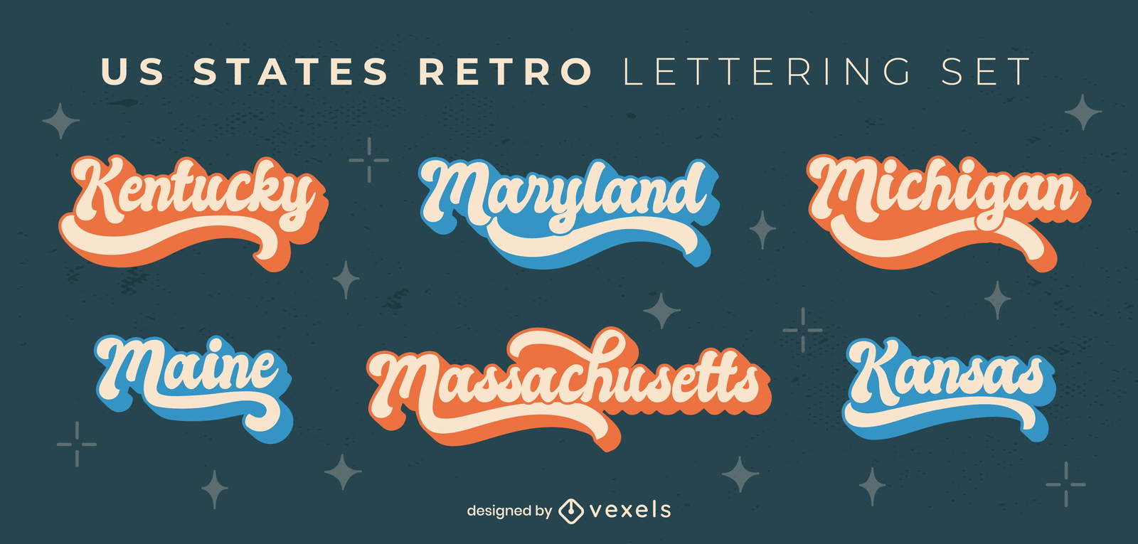 USA States Lettering Set Vector Download