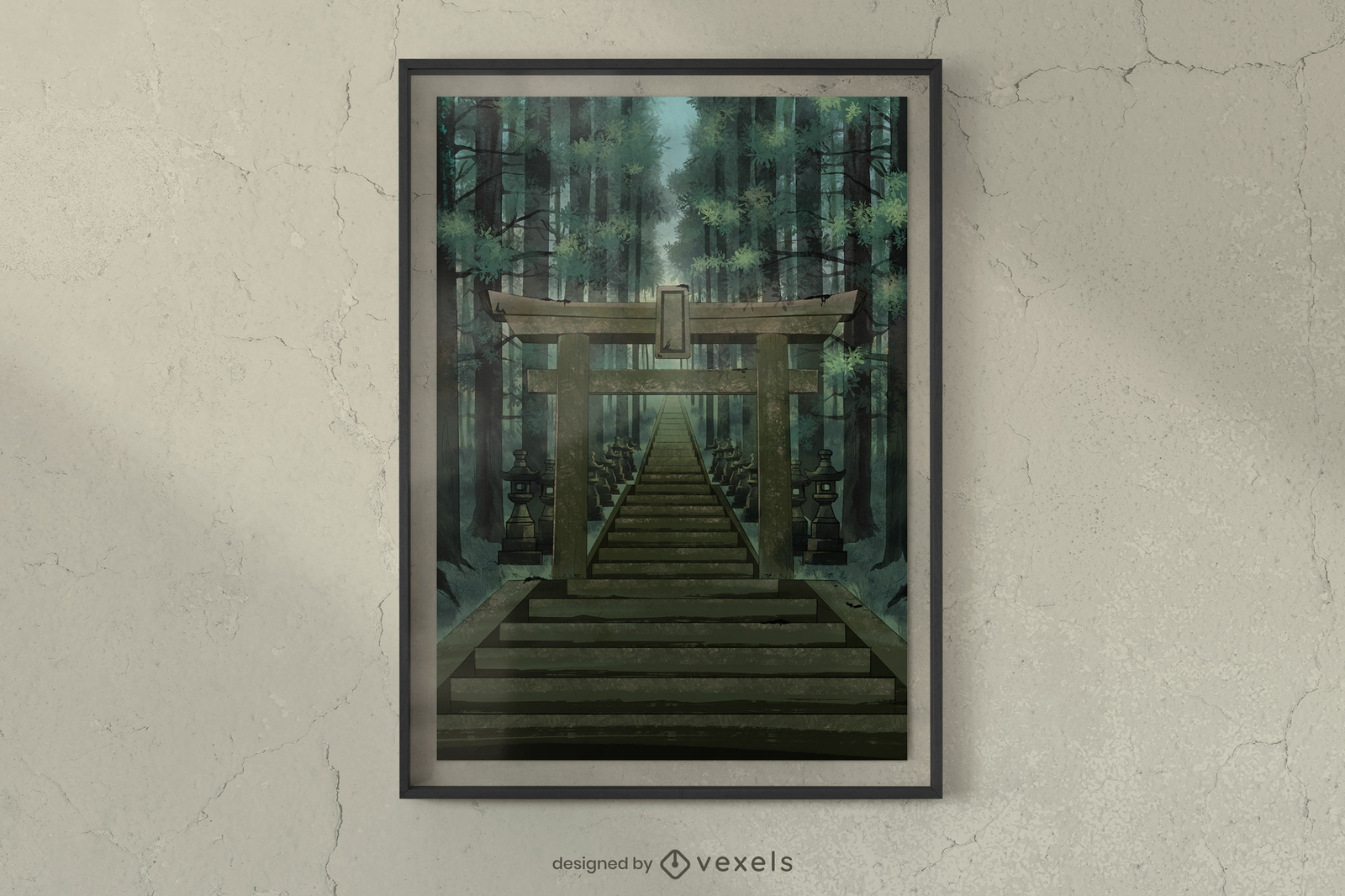 Mystical Japanese Temple Poster Design Vector Download