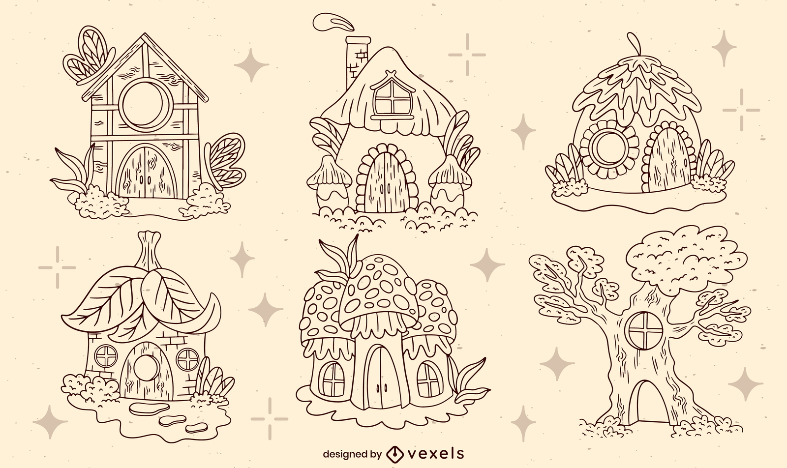 Fairytale Cabins And Houses Vector Set Vector Download