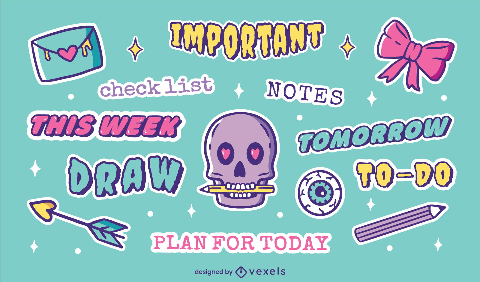 Cute Pastel Goth Spooky Stickers Set Vector Download