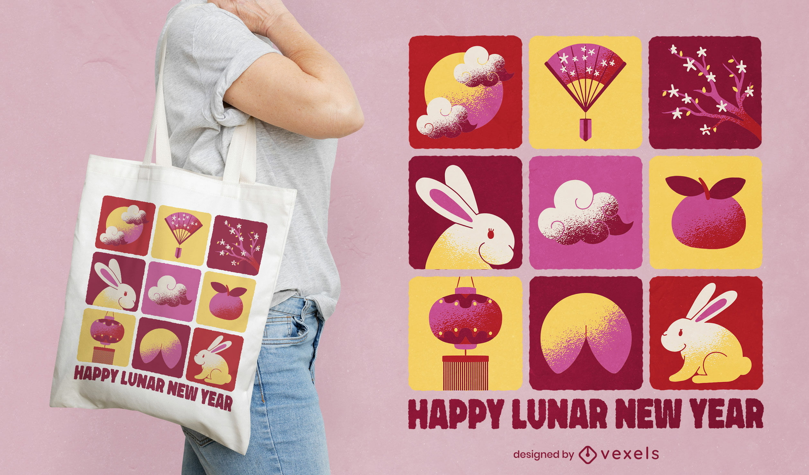 Lunar Year Rabbit Tote Bag Design Vector Download