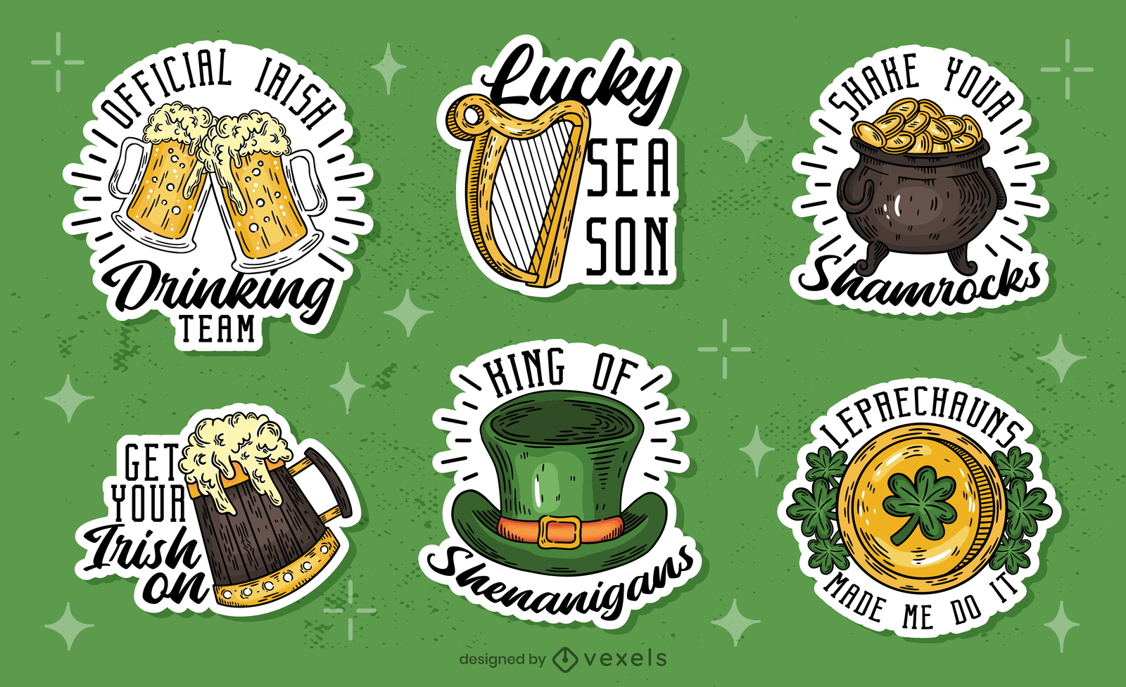St Patricks Holiday Elements Stickers Set Vector Download