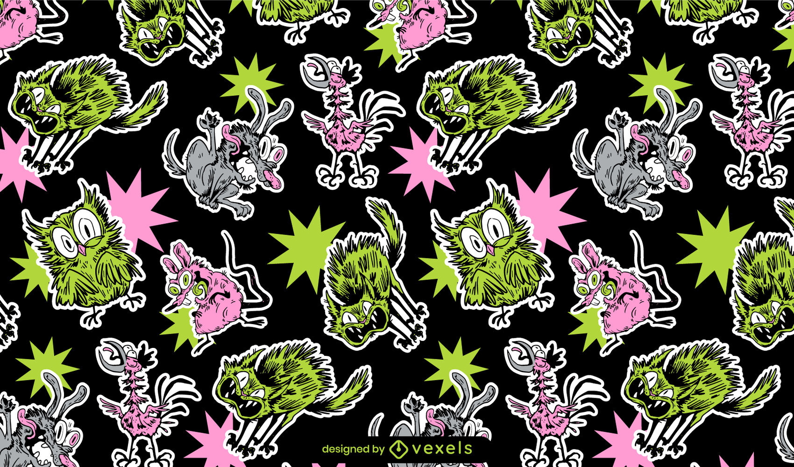 Bizarre Cartoon Animals Pattern Design Vector Download