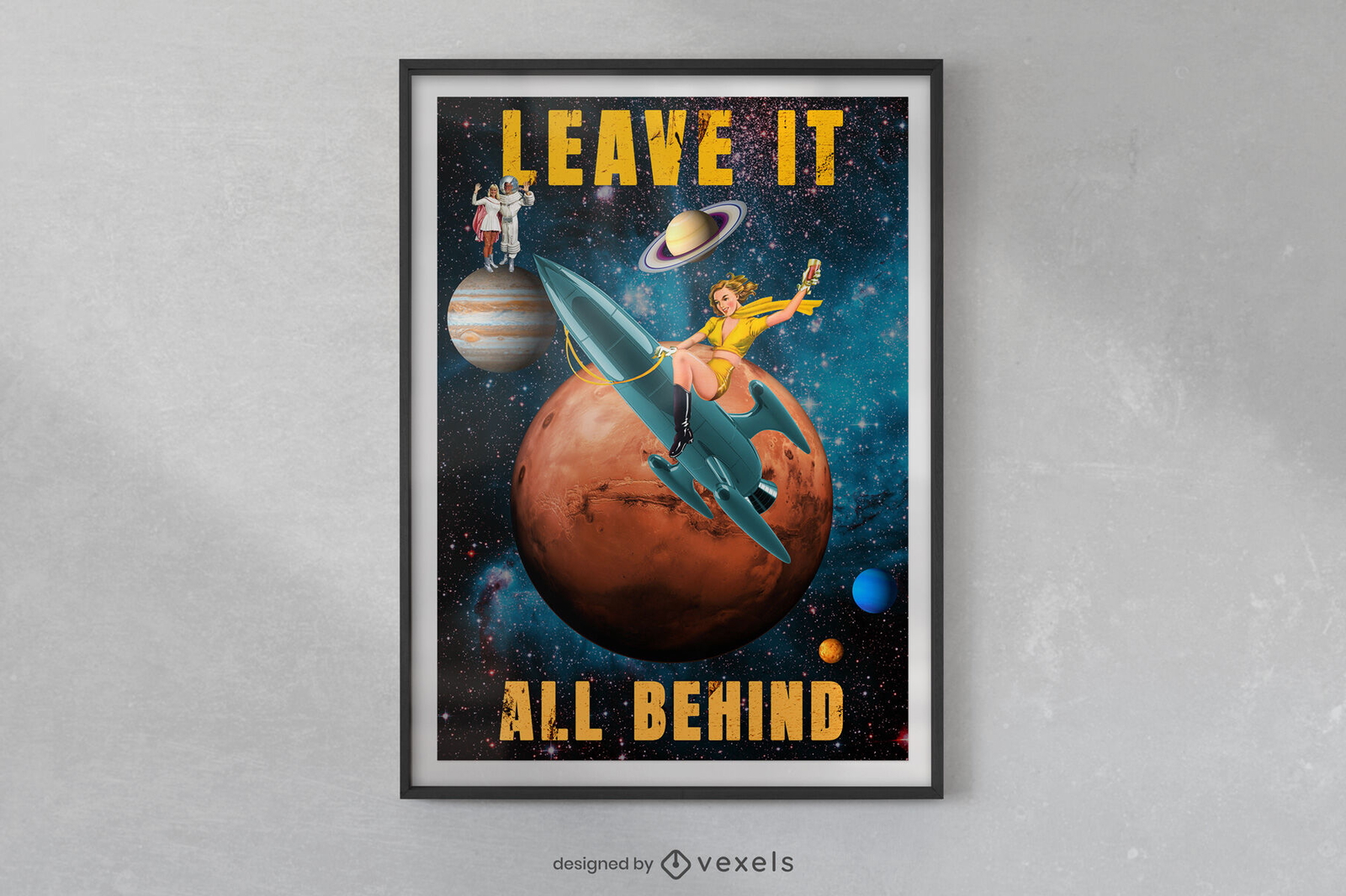 Vintage Space Collage Poster Design PSD Editable Template