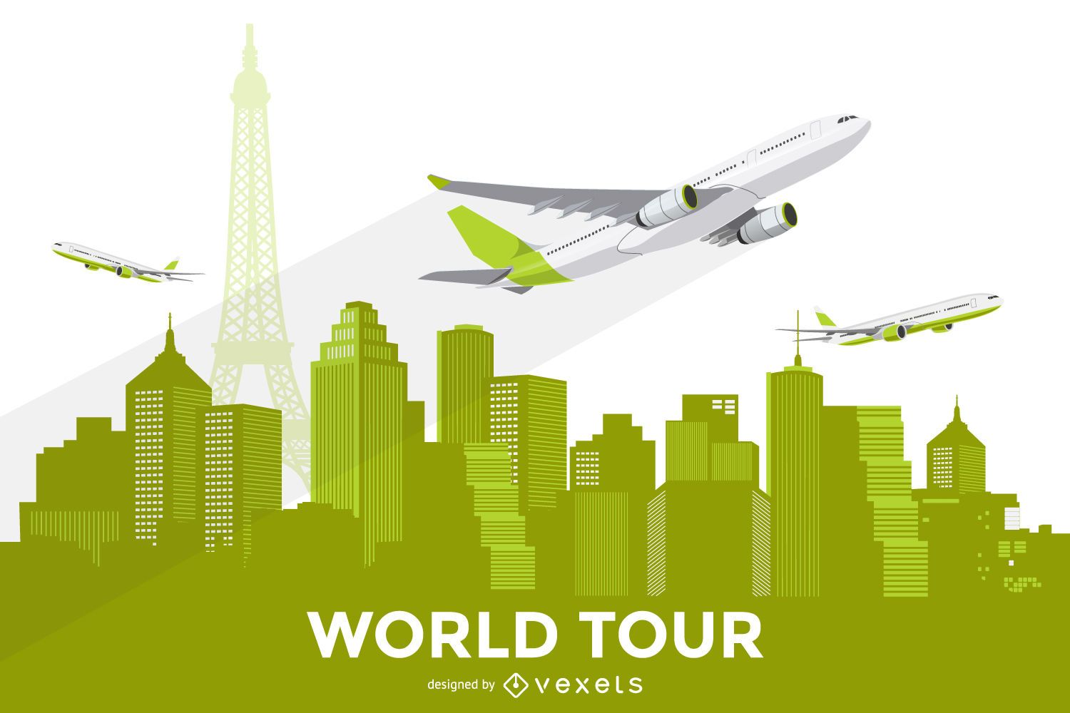 City Skyline With Plane Illustration Vector Download