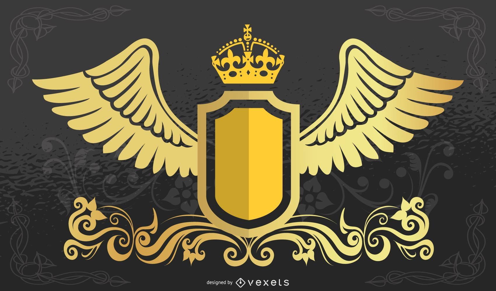 Crown Shield With Wings Vector Download