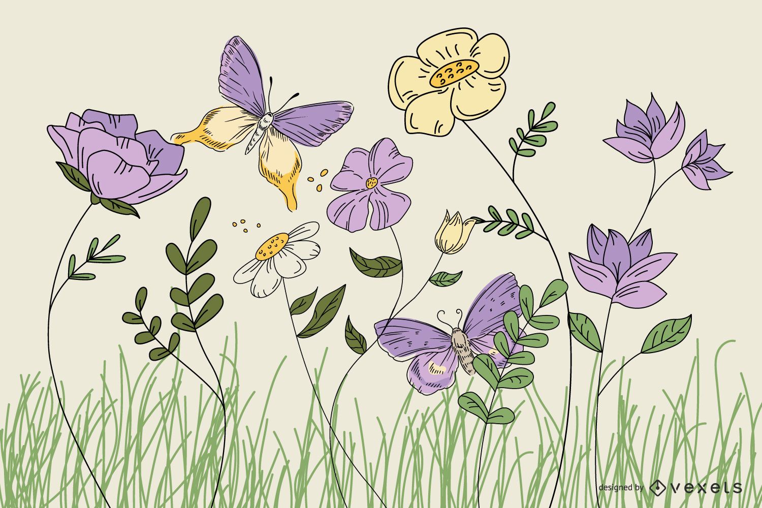 Flowers And Butterflies Vector Download