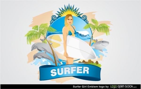 Surfer Girl Emblem Vector Download