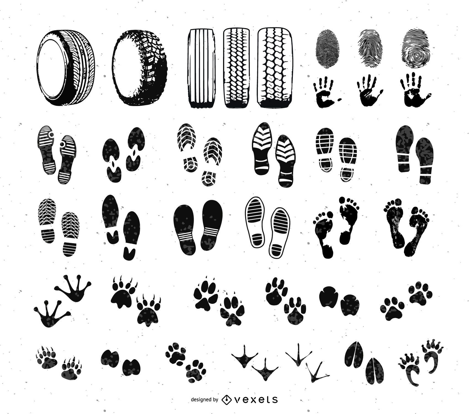 Foot And Car Wheel Step Print Set Vector Download