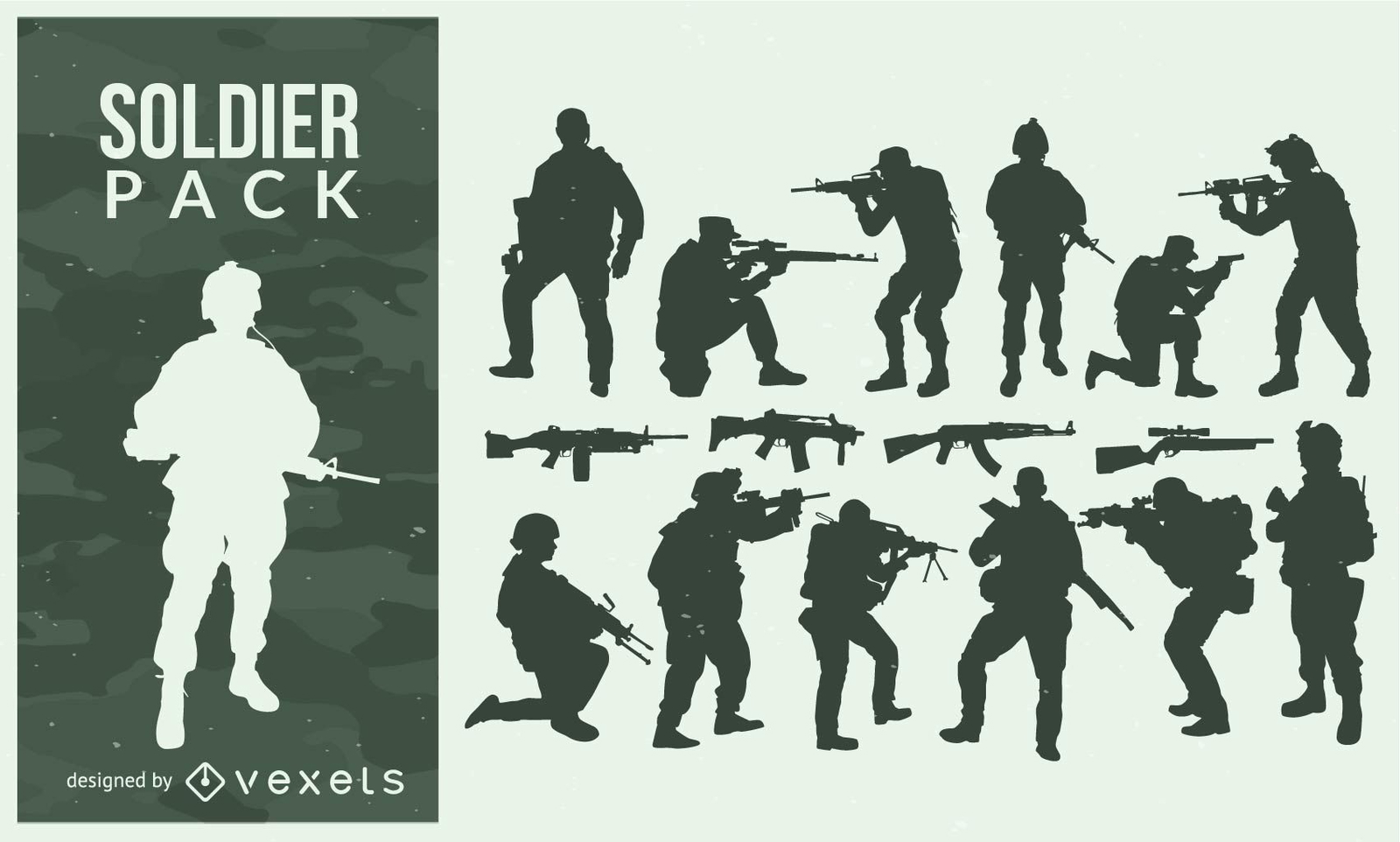 Soldier & Weapon Pack Silhouette Vector Download