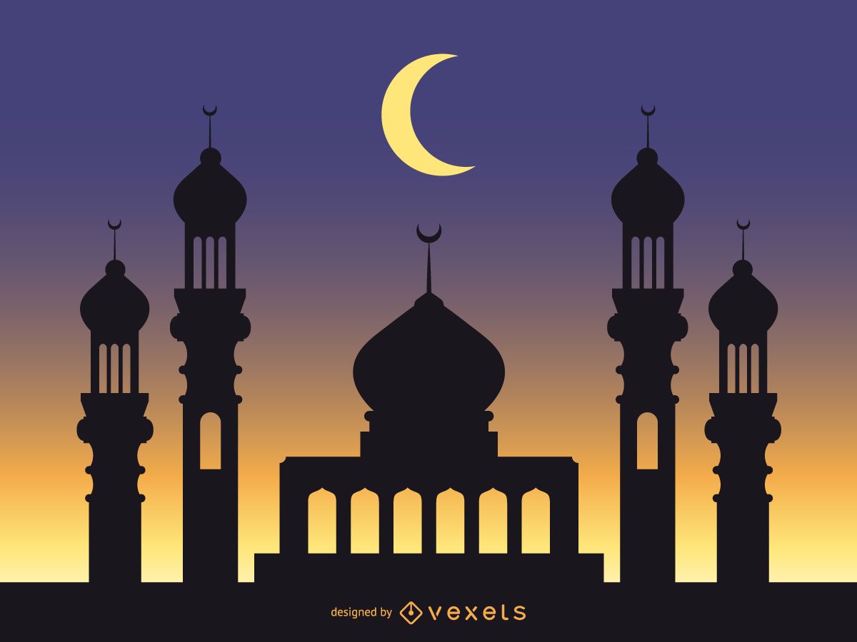 Mosque Background With Starry Blue Sky Vector Download