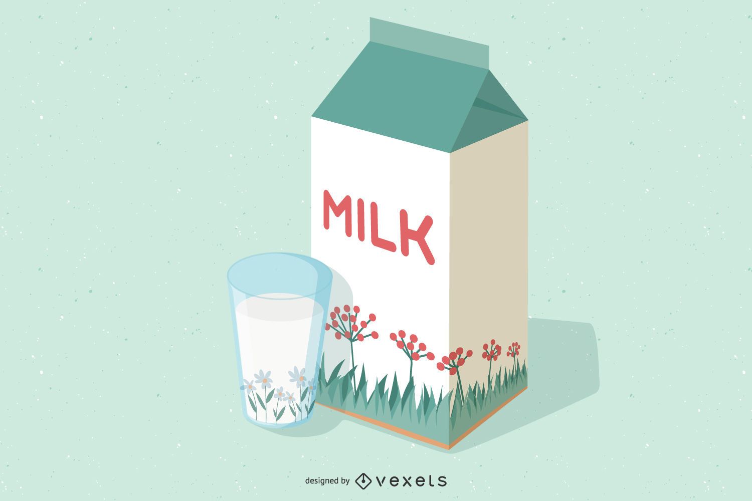3D Milk Packet With Floral Design Vector Download
