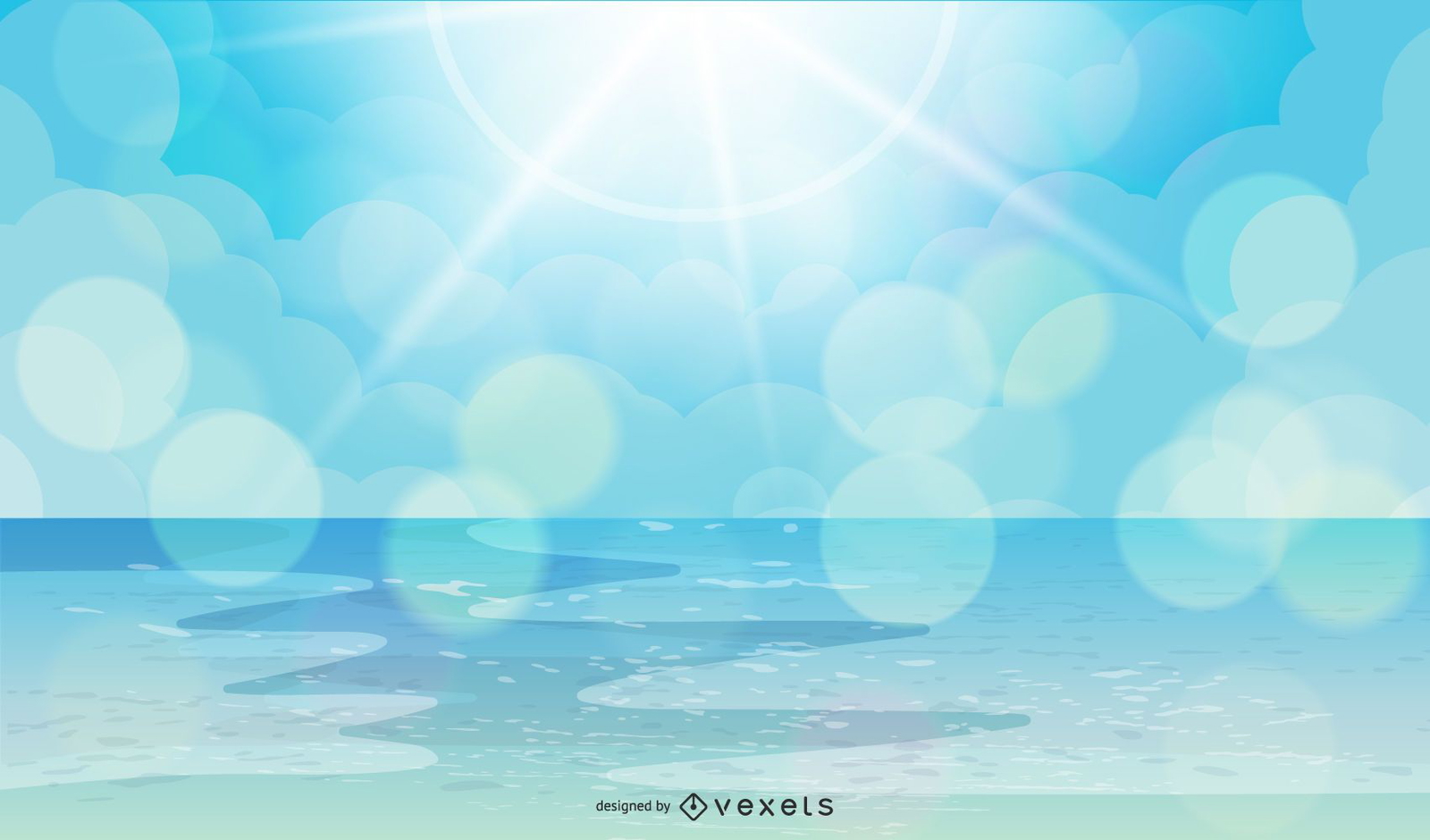 Sea Beach With Sunlight Sky Vector Download