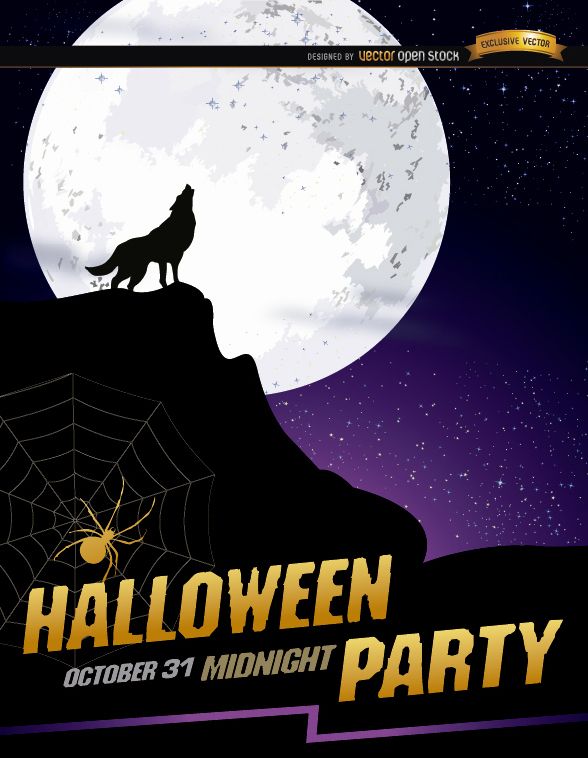 Wolf Howl Full Moon Halloween Poster Vector Download