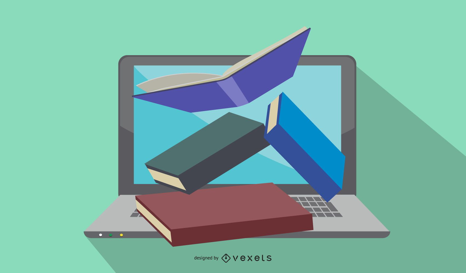 Books Floating On Opened Laptop Vector Download