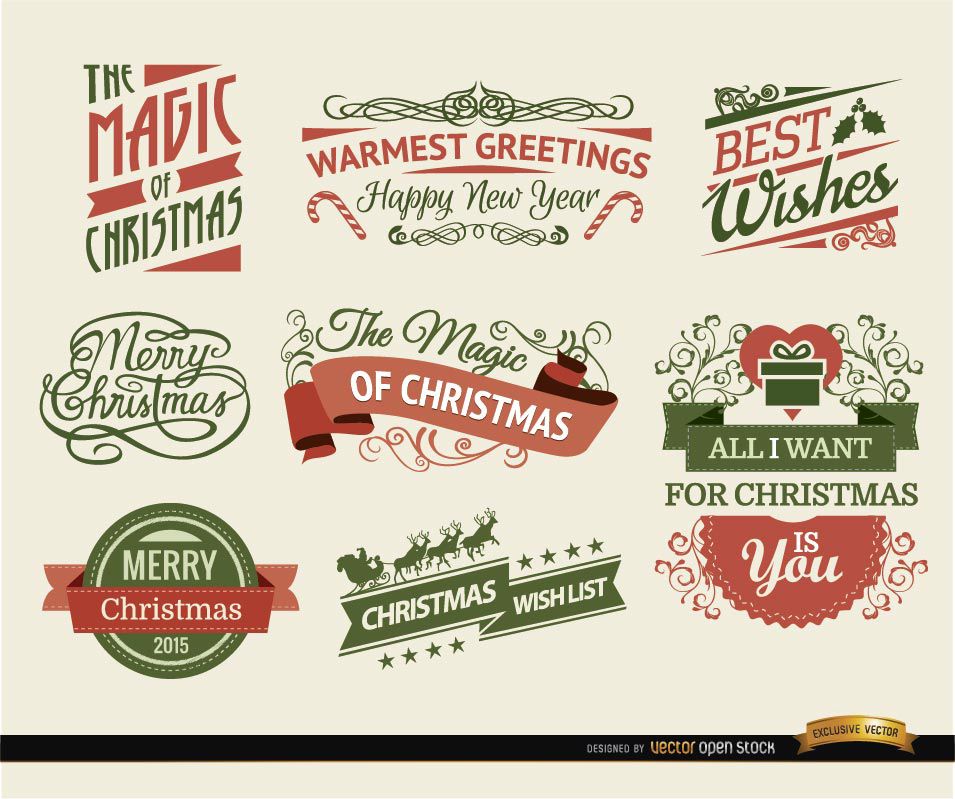 8 Christmas Ribbons And Labels Vector Download