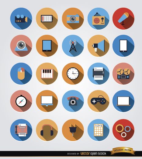 25 Multimedia Communication Circle Icons Vector Download