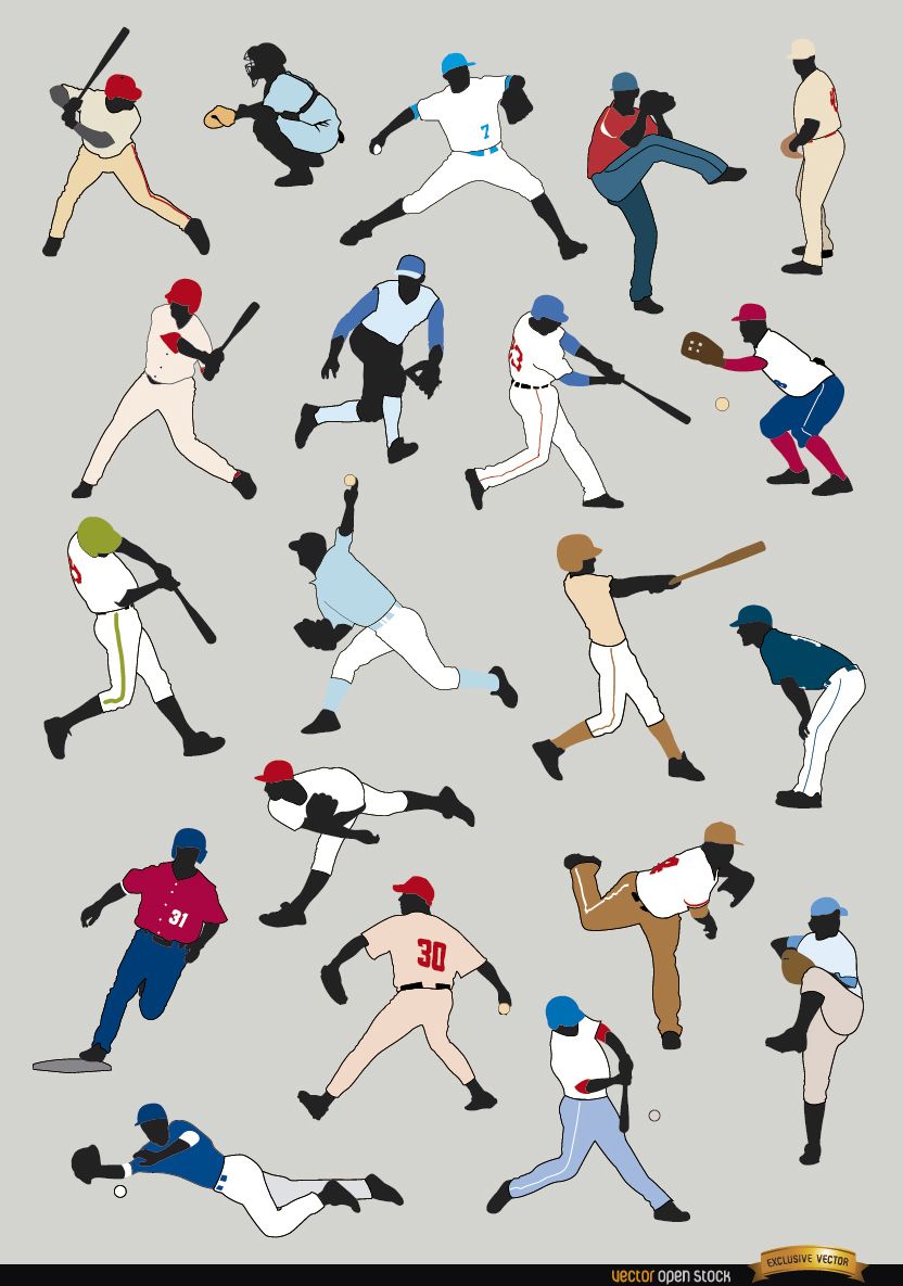 20 Baseball Players Silhouettes Vector Download