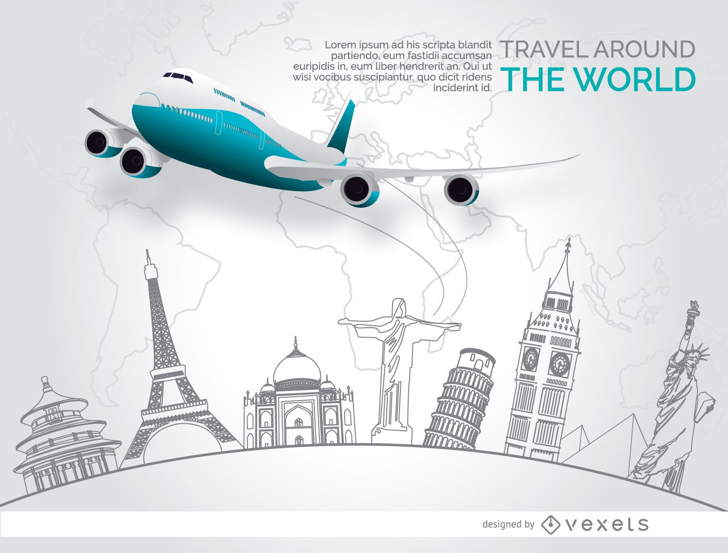 Airplane Travel Doodle Monuments Vector Download