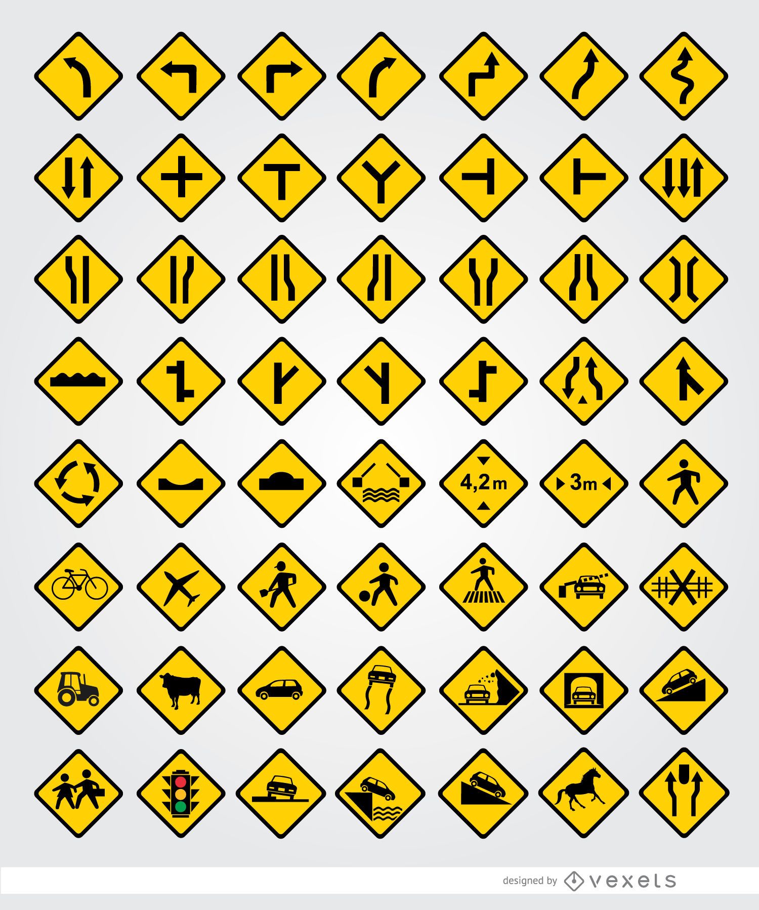 56 Road Signals Set Vector Download