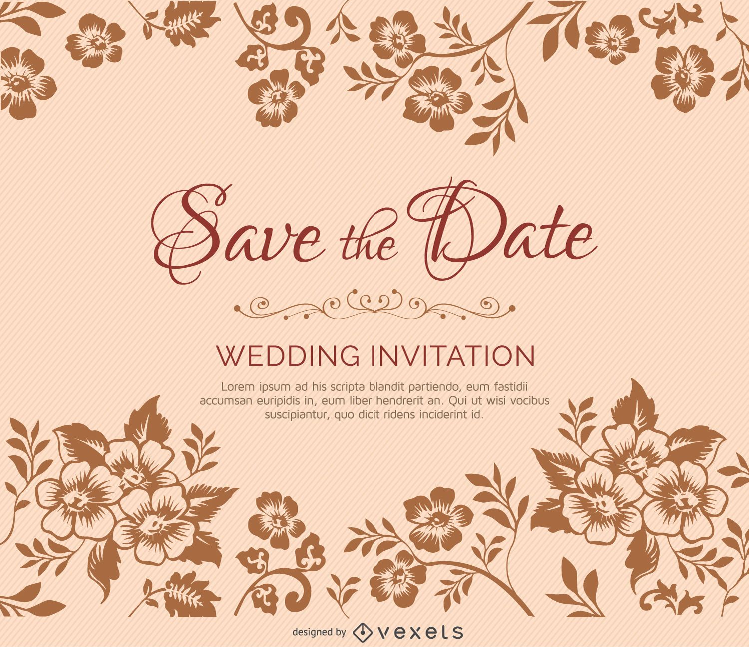 Flower Branches Marriage Invitation Vector Download