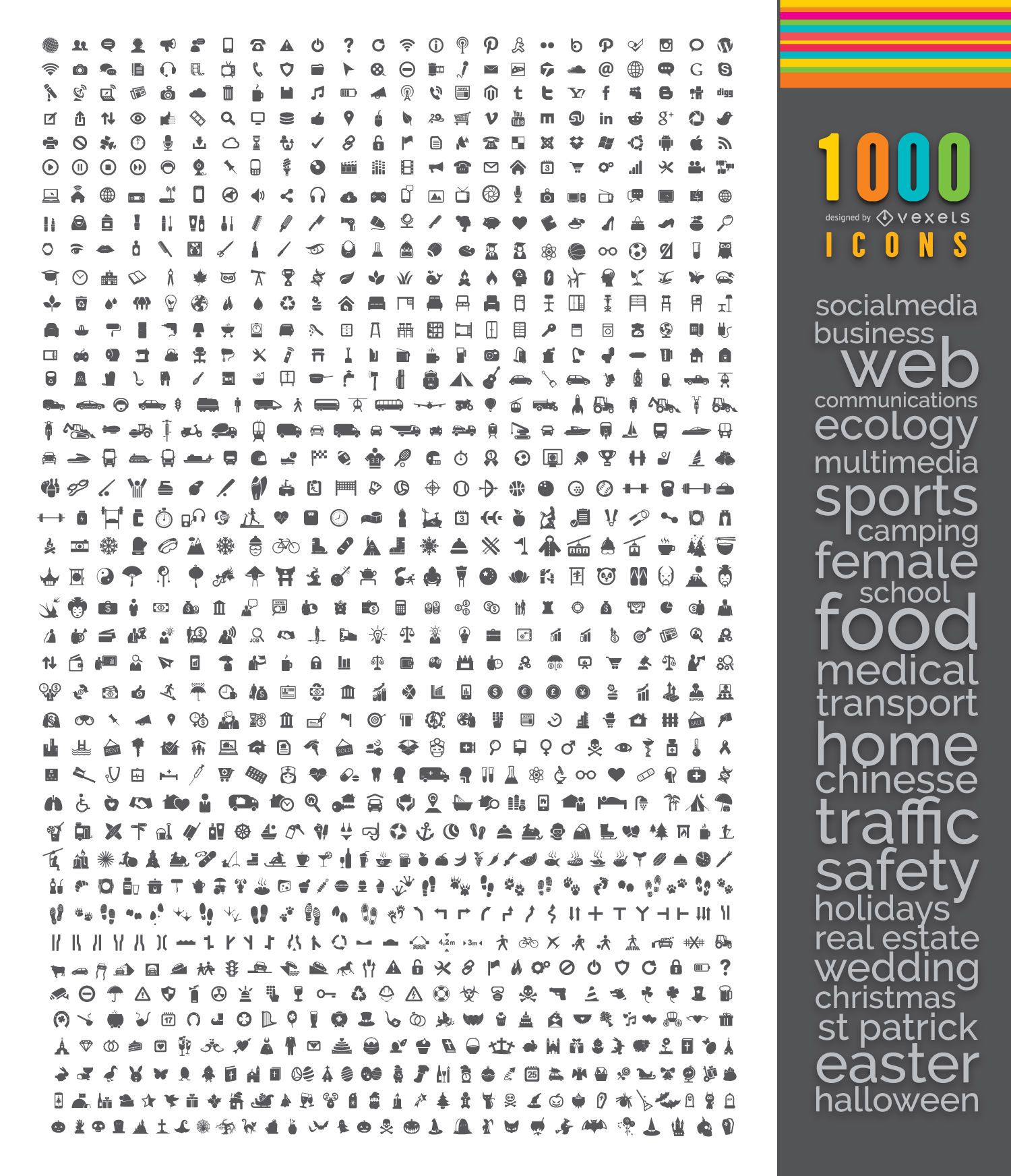 1000 Flat Icons Mega Bundle Vector Download