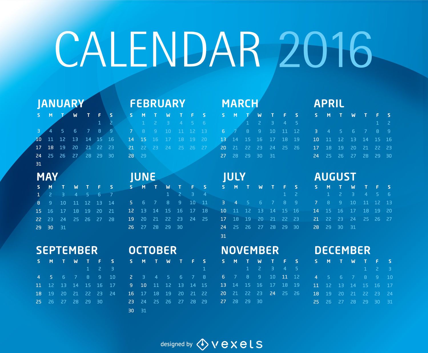 Blue 2016 Calendar Template Vector Download