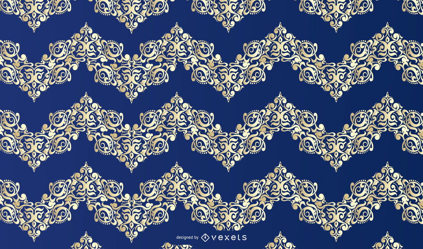Blue Gold Floral Ornament Pattern Vector Download