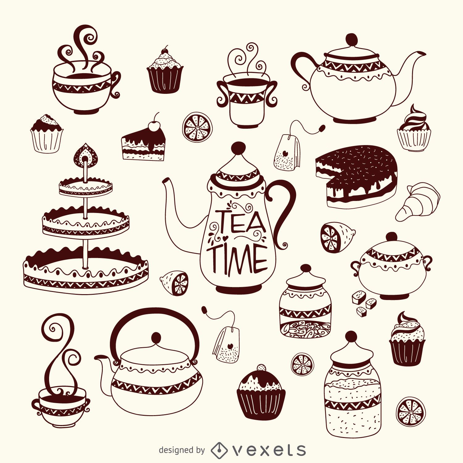 Hand-drawn Tea Time Set Vector Download