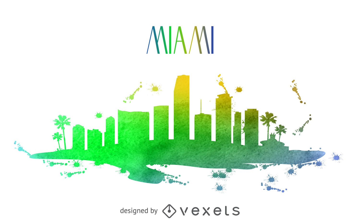 Miami Watercolor Skyline Vector Download