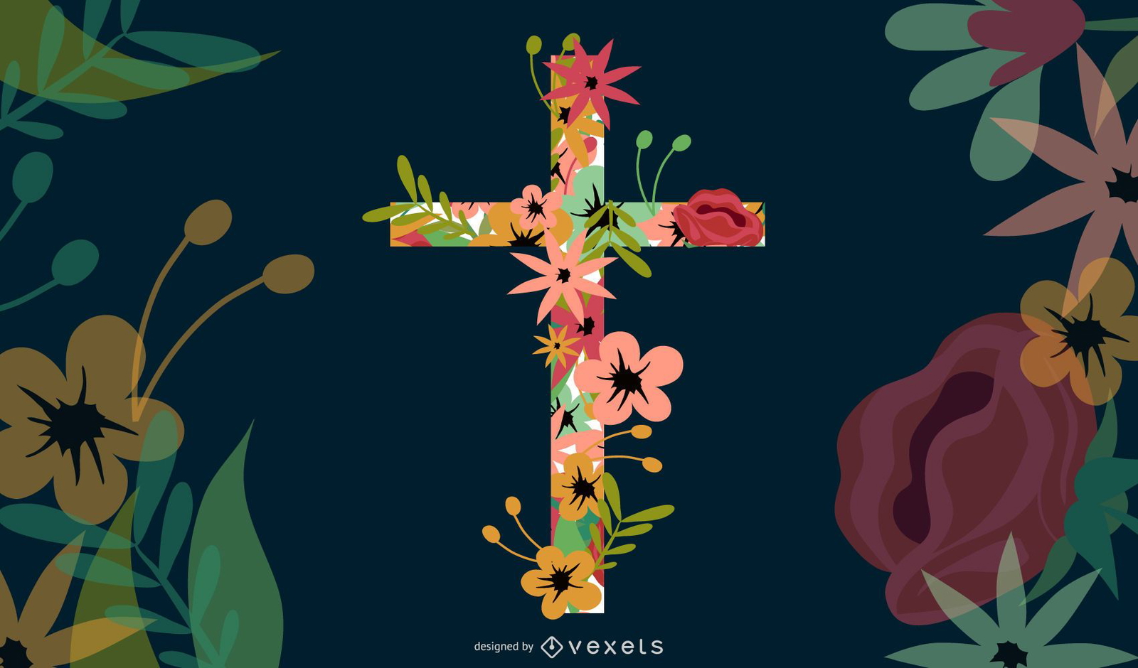Floral Cross Vector Download