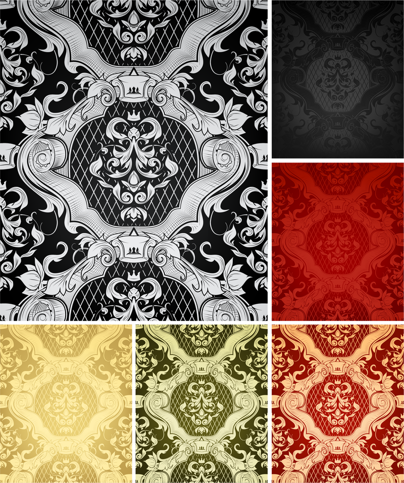 Set Of 6 Ornamented Classical Patterns - Vector Download