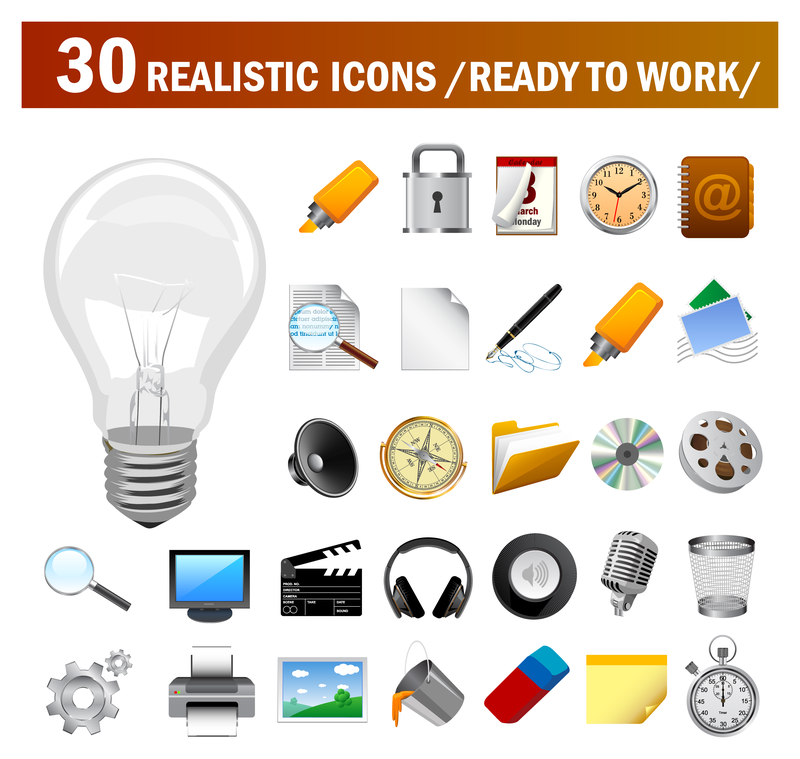 30 Realistic Vector Icons Vector Download