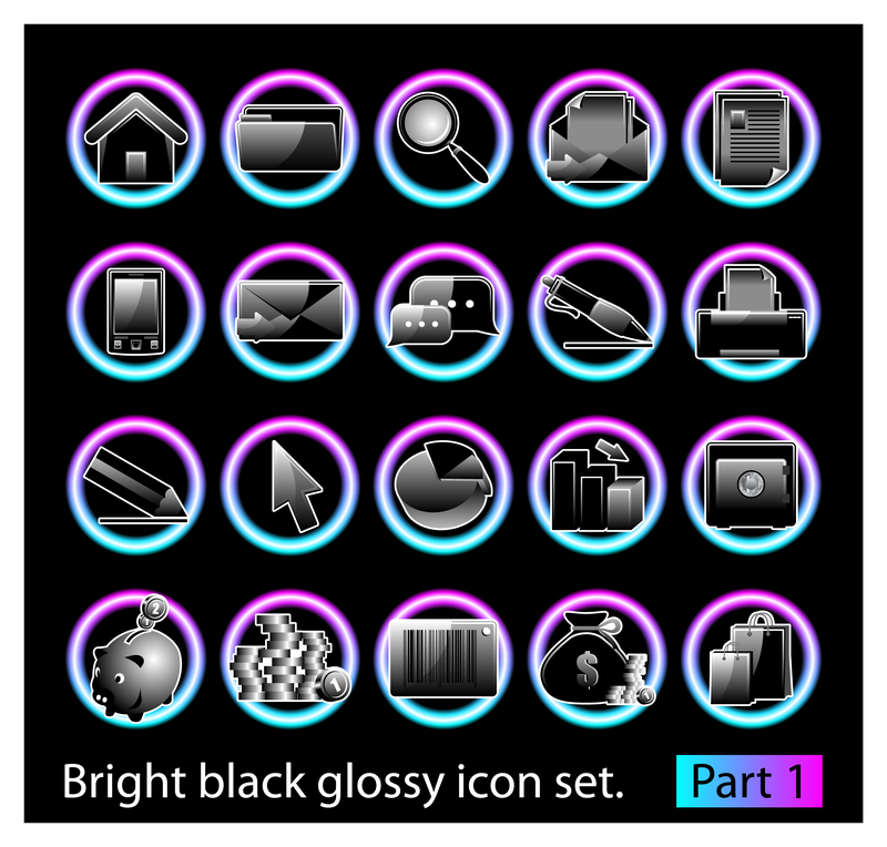 Black Glossy Icon Set 3 Vector Download