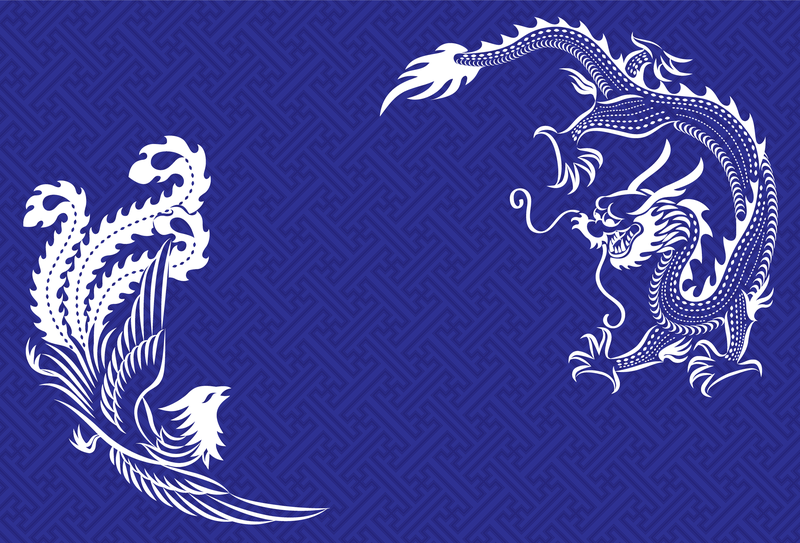 Illustrated dragon and phoenix design - Vector download