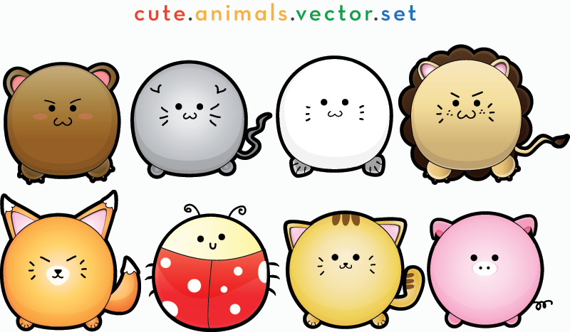 Cute round animals set - Vector download