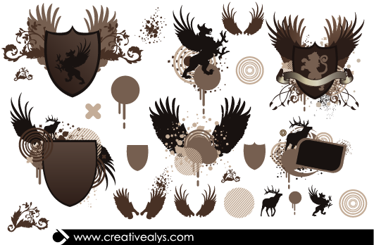 Heraldic Shield Pack with Animals & Wings - Vector download