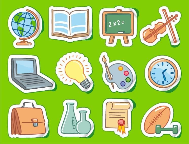 Sticker Set with Funky School Themed Icon - Vector download