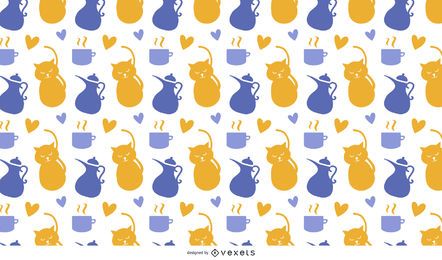 Tea And Cat Pattern Design Vector Download